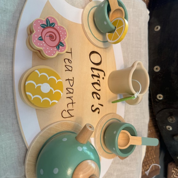 Personalized Wooden Tea Party Play Set, Custom Tea Set Toy, Gift for ...