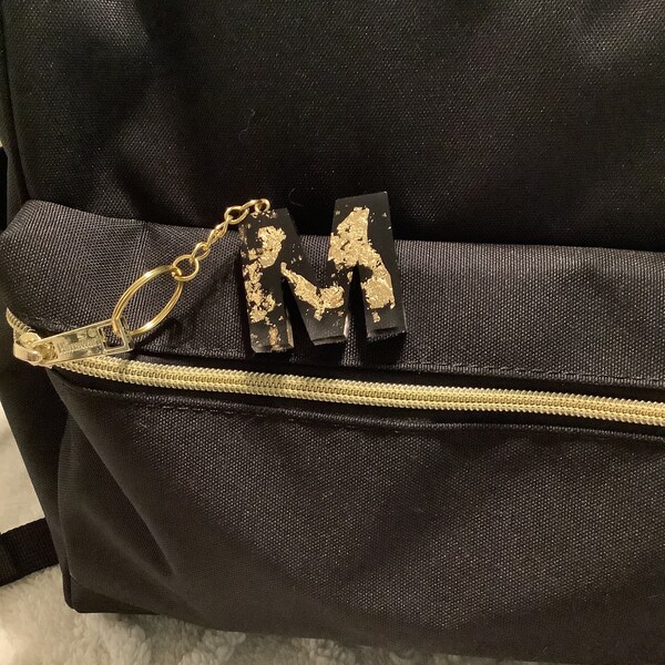 Glam Black, Clear and Gold Initial Keychain | Resin Initial Keychain ...