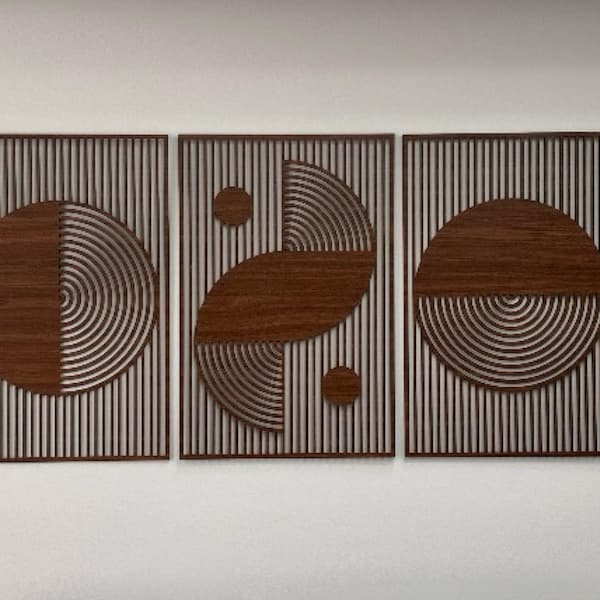 Wood Boho Wall Art, Large Mid Century Modern Wall Decor, Rustic Wooden ...