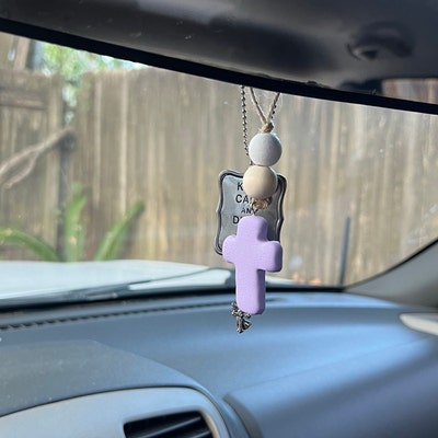 Cross Car Mirror Hangers Christian Cross Hanging Ornament Polymer Clay ...