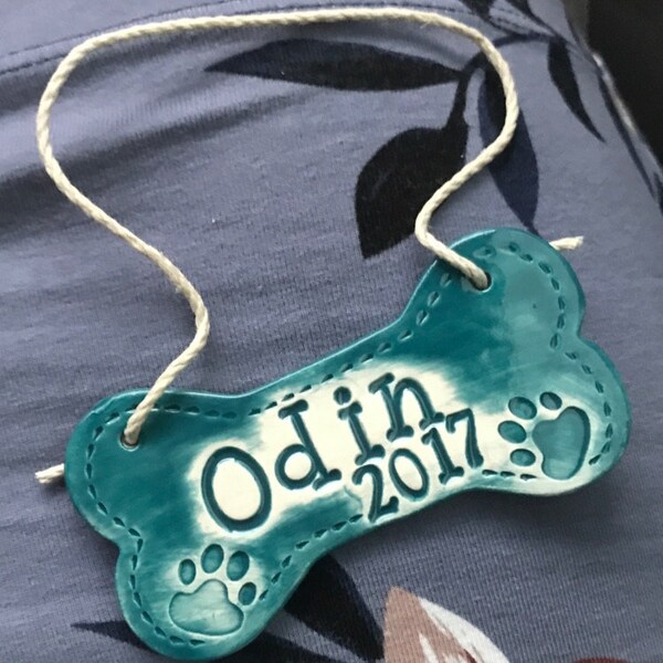 Personalized Ceramic Dog Bone Christmas Ornament, Custom Clay Dog Bone ...