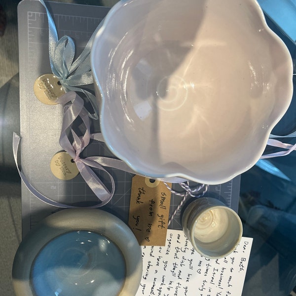 Handmade Cute Ceramic Bow Ring Dish Blue Trinket Dish With Bows Decor ...