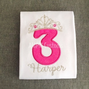 Princess Crown Birthday Number 3 Machine Embroidery Applique Design 4 ...
