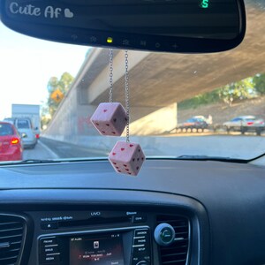 Baby Pink Fuzzy Dice With Red Hearts and Chain or Cord / Car ...