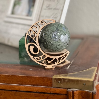 Crescent Moon Sphere Stand / Quality Handmade/ Wooden/ Crystal Ball ...