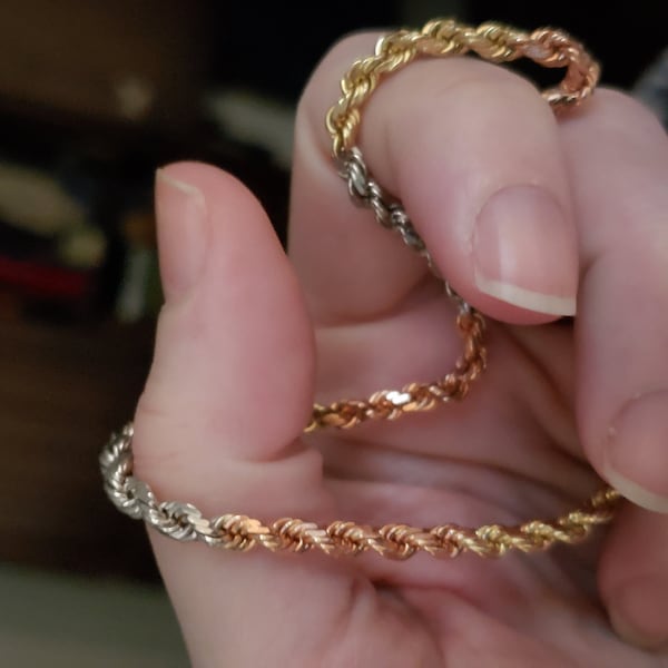 14k Tri-color Solid Gold Rope Chain Diamond Cut Italian Necklace 16"-30 ...