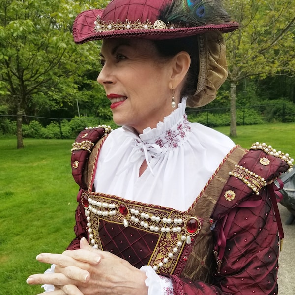 Ladies' Elizabethan Embroidered White Cotton Partlet Blouse - Etsy