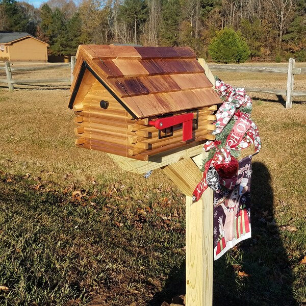Log Cabin Mailbox, Cedar Mailbox Wood, Handmade, Amish Country Wooden ...