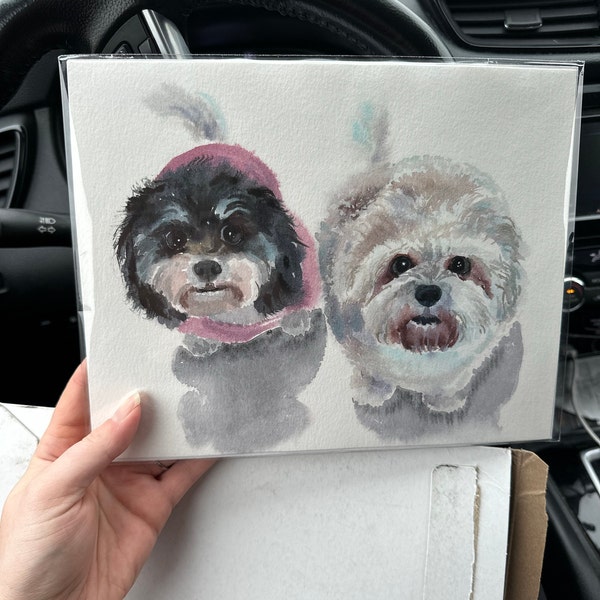 Two Pet Portrait | Mulitple Dog Portrait | 2 Dogs Art | Framed Dog ...