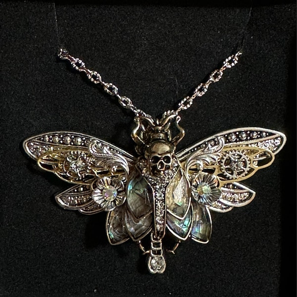Gothic Art Nouveau Death's Head Hawkmoth and Silver Dragonfly Goth ...