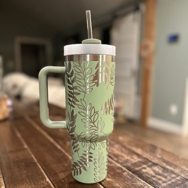 Engraved 40oz Tumbler | Fanley 40oz Tumbler | Floral Tumbler | Leaf ...