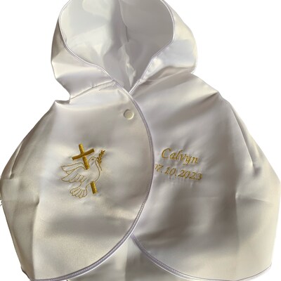 Satin White Baptism Cape Embroidered and Custom Cross and Dove - Etsy