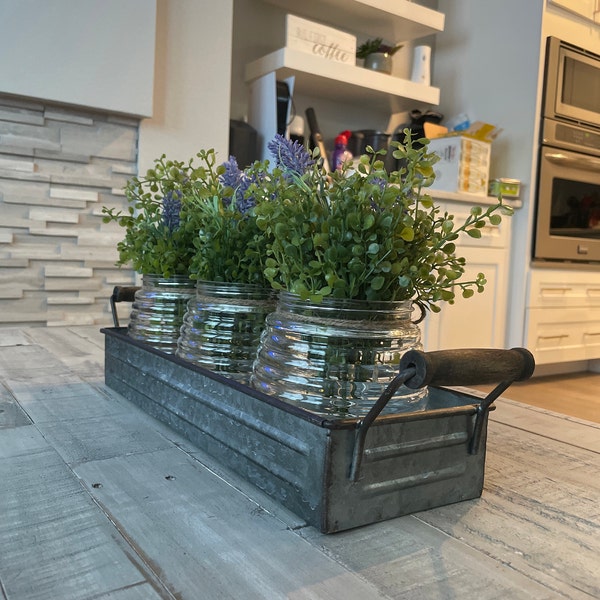 Rustic Centerpiece, Metal Tray With Handles, Modern Farmhouse Kitchen ...