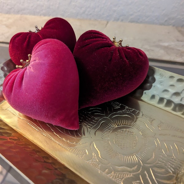 Hand Beaded Velvet Hearts, Valentine Hearts, Sweetheart Gift, Valentine ...