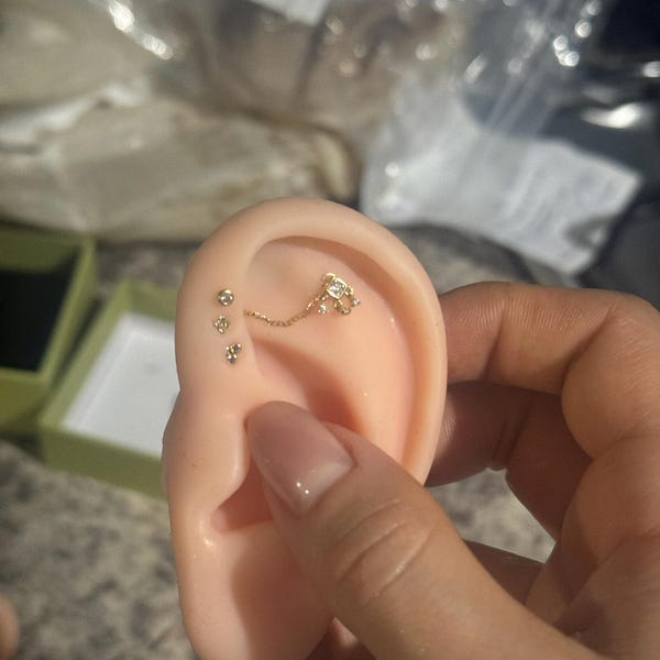 16G Dangle Cartilage Earring Stud/hidden Helix Piercing/conch Piercing/curved Bar Piercing ...