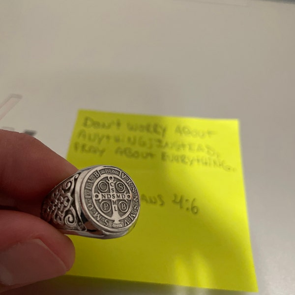 St Benedict Medal Signet of Exorcism Cross Ring Jewelry Mens Religious ...