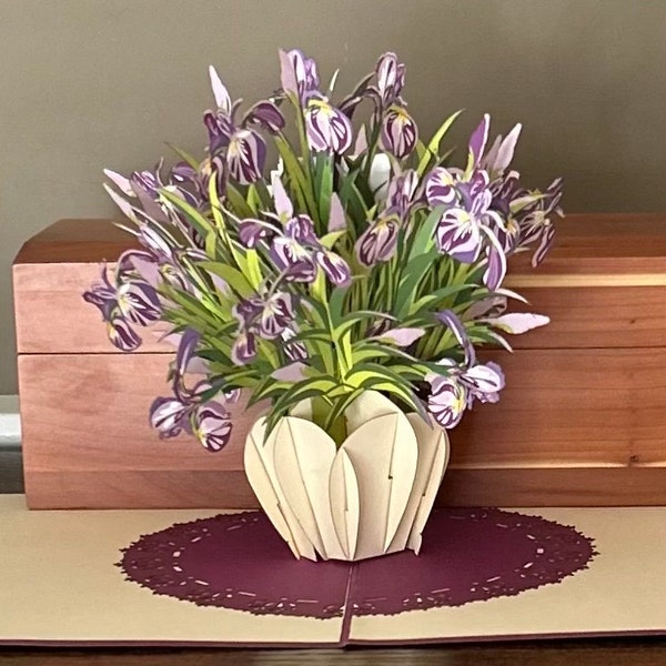 Purple Iris Vase - Pop up Mother's Day Card - 3D Purple Flower Birthday ...