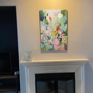 Original Green Flower Oil Painting on Canvas, Abstract Floral Painting ...