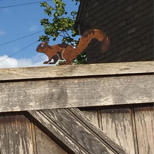 Rusty Metal Squirrel Garden Gift / Rusty Metal Garden Decor / Running ...