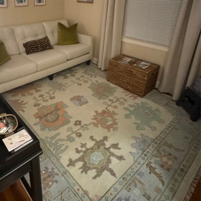 Turkish Gray Rug With White Accent Oushak Made to Order in Any Size ...