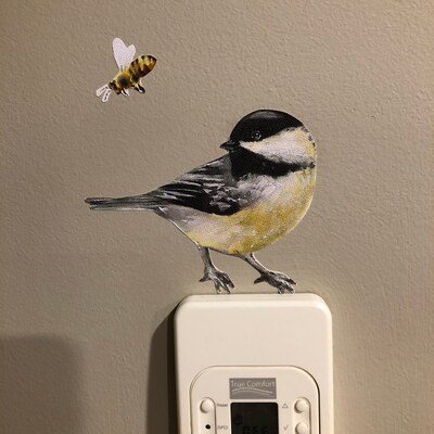 Set 4 Wall Decals Birds, Black-capped Chickadees, Get Well Gift, Wall ...