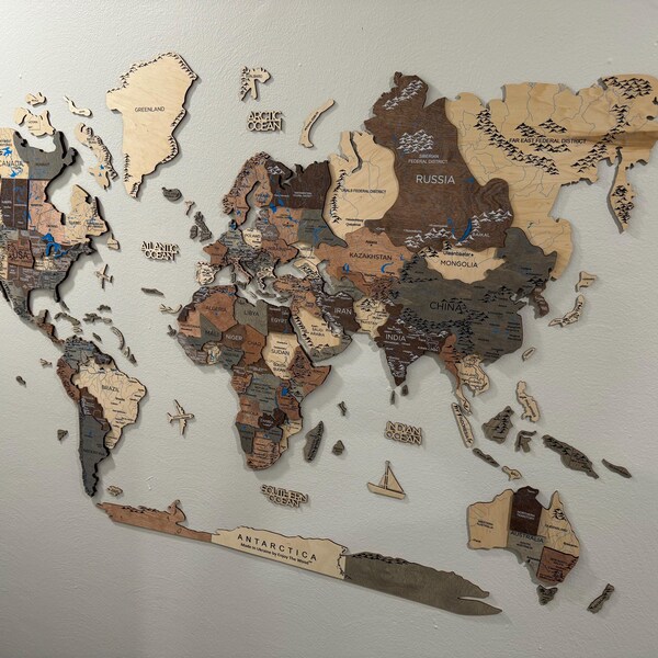 Wooden World Map Enjoy the Wood, Home Decor, World Map Wall Art, 5th ...