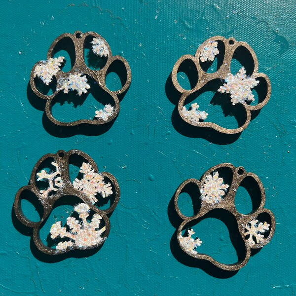 Set of 12 Paw Print Snowflakes, Handmade Snowflake Ornament, Wood Pet ...