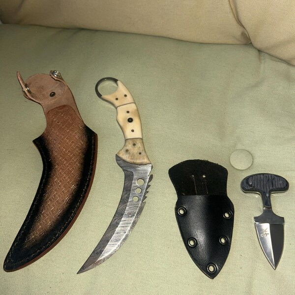 Custom Handmade Damascus Steel Karambit Knife - Unique Leather Sheath ...