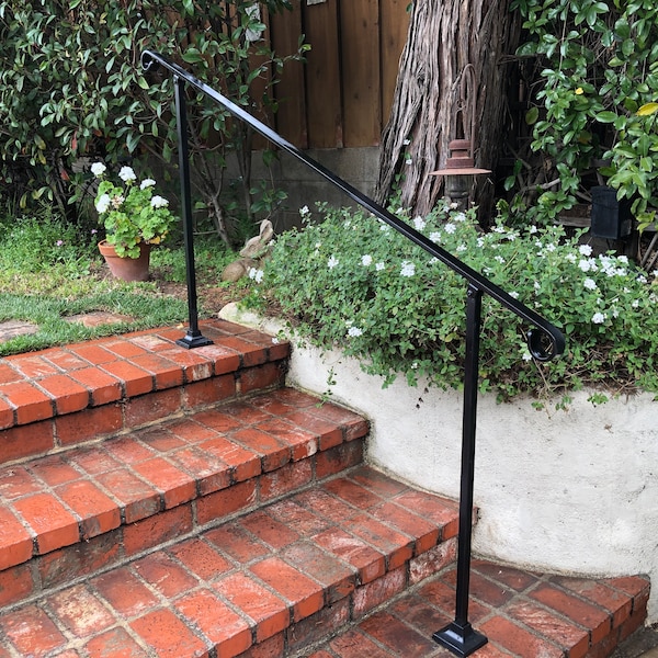 6ft Steel Flat Bar Stair Handrail With Surface Mount Posts for Wood or ...
