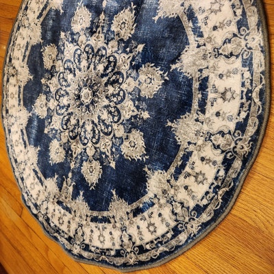 Navy Blue Round Rug, Circle Medallion Rug, Boho Rug, Modern Vintage ...