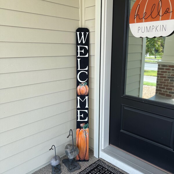 WELCOME SIGN, Fall Rustic Welcome Sign, Vertical Front Door Welcome ...