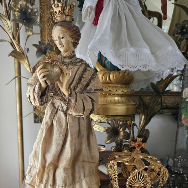 French Antique Hand Made Religious Wool Tapestry Holy Family Jesus Mary ...