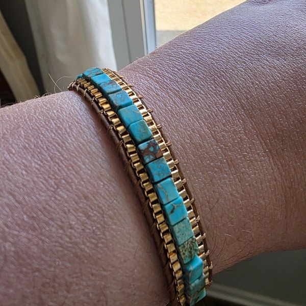 Turquoise Stone Bracelet - Natural Boho Cube Gemstone Bracelet ...