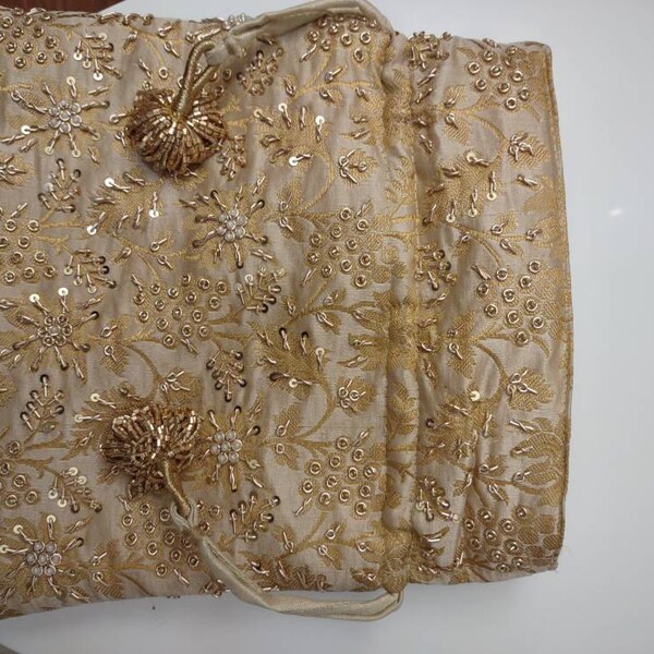 Antique Gold Zardosi Sequin Pearl Hand Embroidered Sewing Lace Trim by ...