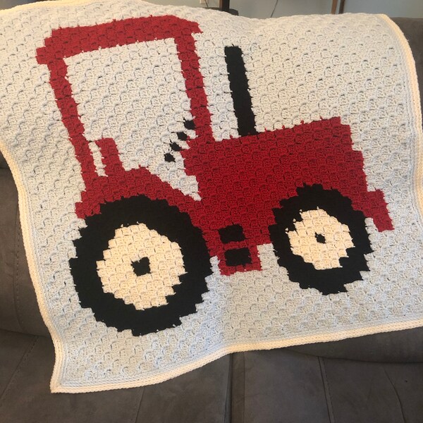 CROCHET BABY BLANKET Pattern: Tractor Baby Blanket, C2C Tractor Pattern ...