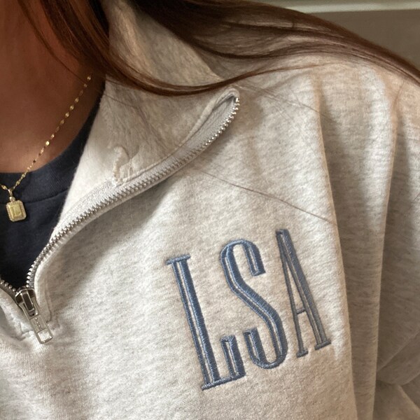 Monogram Quarter Zip Sweatshirt, Personalized Sweatshirt, Embroidered ...