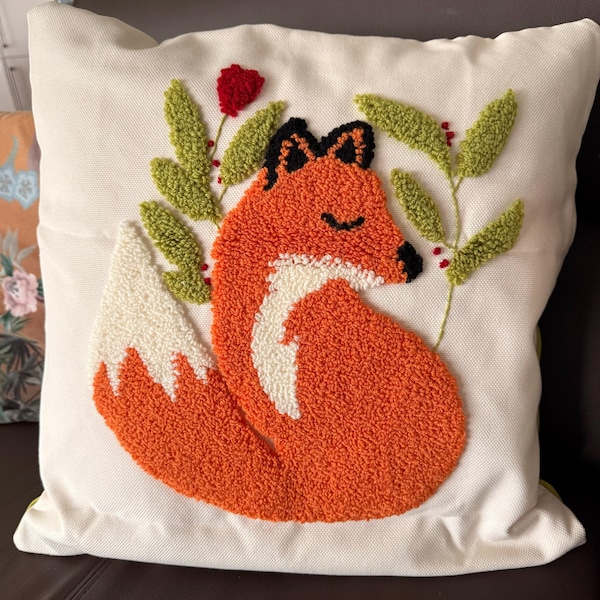 Tufted Fox Pillow Cover: Linen Sofa Cushion, Animal Print - Etsy