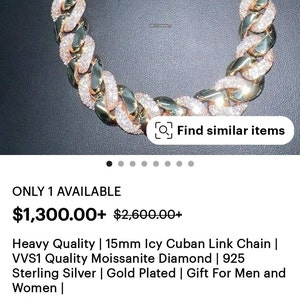 Heavy Quality 15mm Icy Cuban Link Chain VVS1 Quality Moissanite Diamond ...