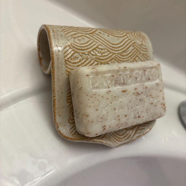 Self-draining Ceramic Sponge Holder With Drain Spout, Handmade Self ...