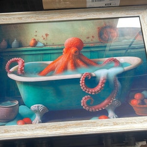 Octopus Print Bathroom Art, Fine Art Giclee, Vintage Painting Wall Art ...