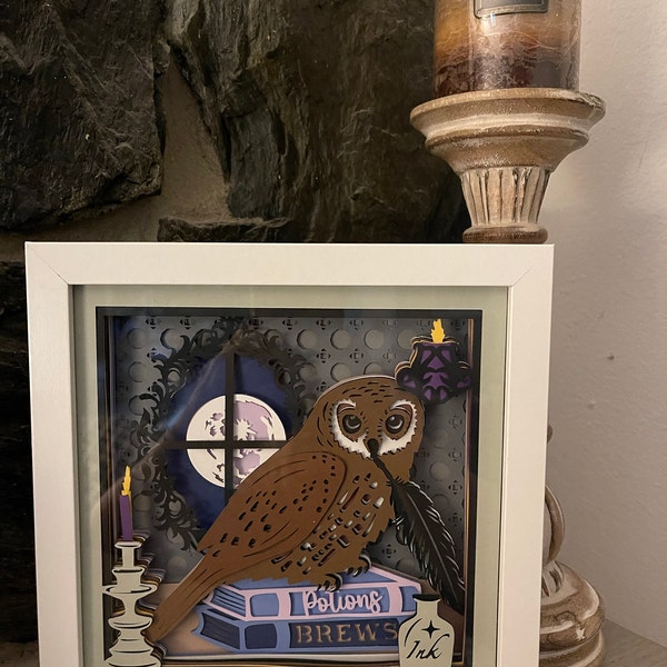 3d Owl Potion Books Shadow Box Svg, 3d Mystical Svg, Magic Svg, 3d ...