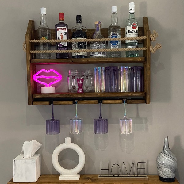 Handcrafted Rustic Wooden Drinks Rack: Wall Mounted Home Bar - Etsy