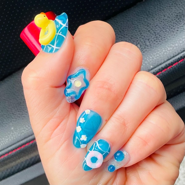 Ducky Delight Pool, Pool Party Nails, Yellow Rubber Duck Nails, Cute ...