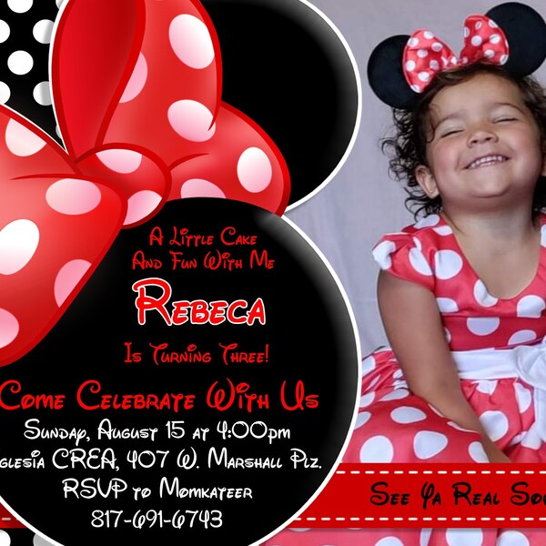 EDITABLE Minnie Mouse Photo Invitation Red Minnie Mouse Birthday Party ...