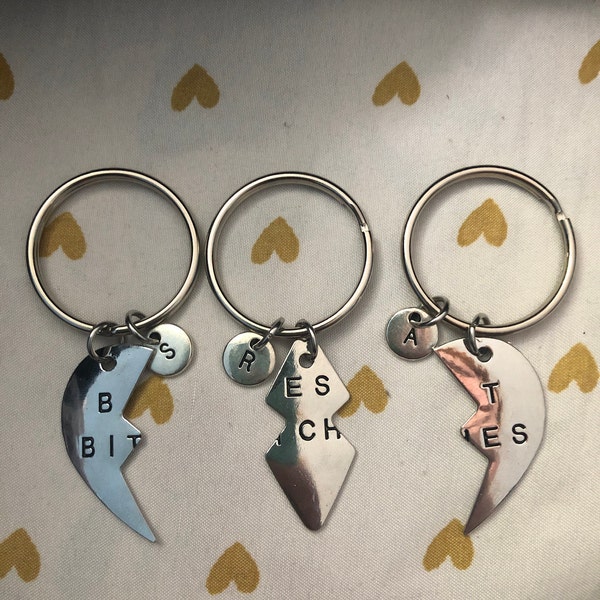 Personalized 3 Best Friends Keychains, Best Bitches Kechains, 3 BFF Key ...