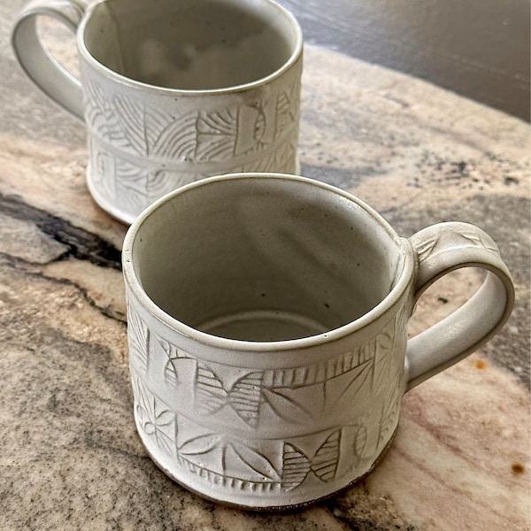 Patterned Ceramic Mug, Handbuilt Pottery, Rustic Coffee or Tea Mug ...