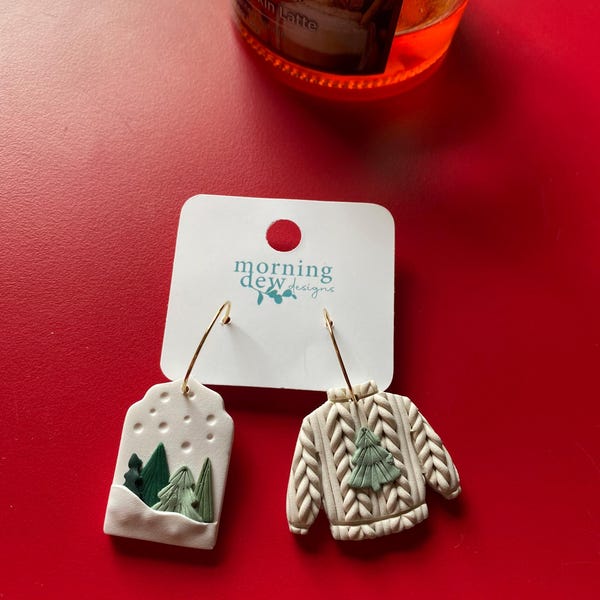 Christmas Tree Knit Christmas Sweater Polymer Clay Earrings - Etsy