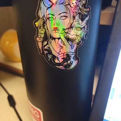 Geisha Oni Mask Holographic Sticker - Etsy