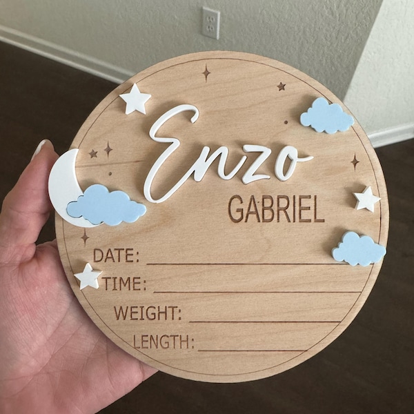 Moon Birth Sign |stars Baby Birth Announcement | Arched Wooden Birth ...