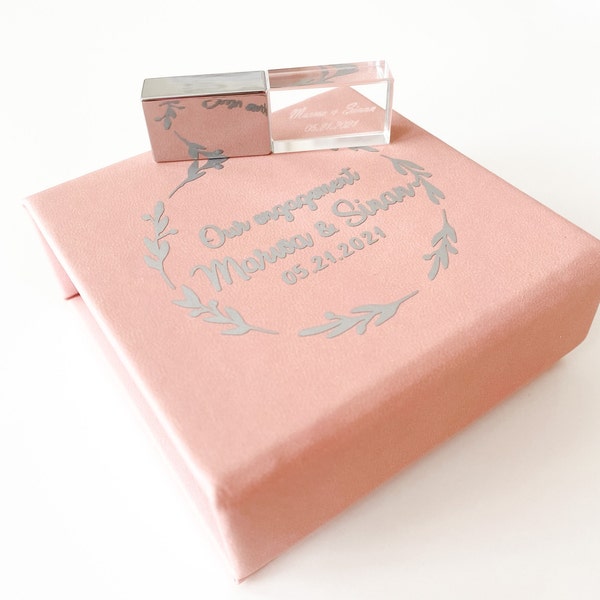 Glass USB Stick Wedding Box Crystal USB Flash Drive in Leatherette Blue ...